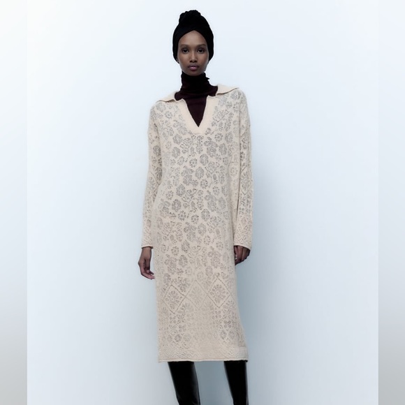 Zara | Dresses | Zara Sand Pointelle Knit Polo Dress | Poshmark